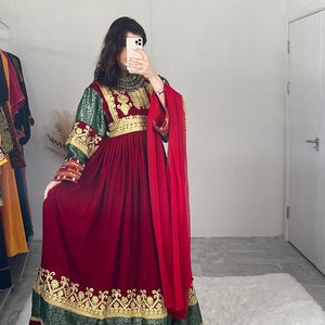 Afghan Traditional Chamra Embroidered Floor Length Banaras and Velvet ...