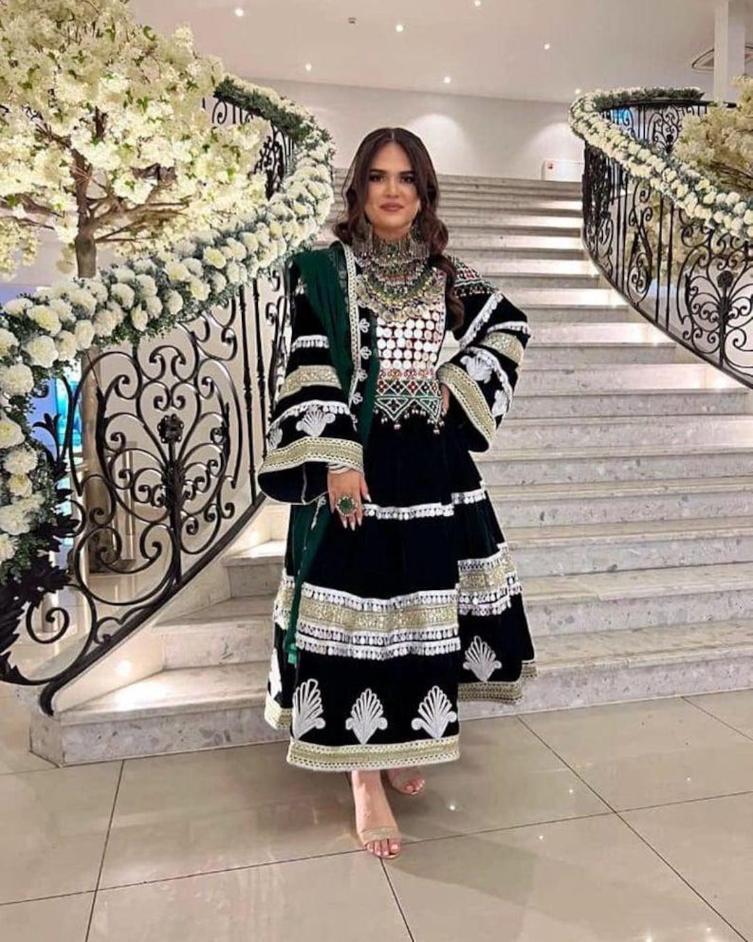 Afghan Traditional Chamra Embroidered Floor Length Dress| Buy It Now ...