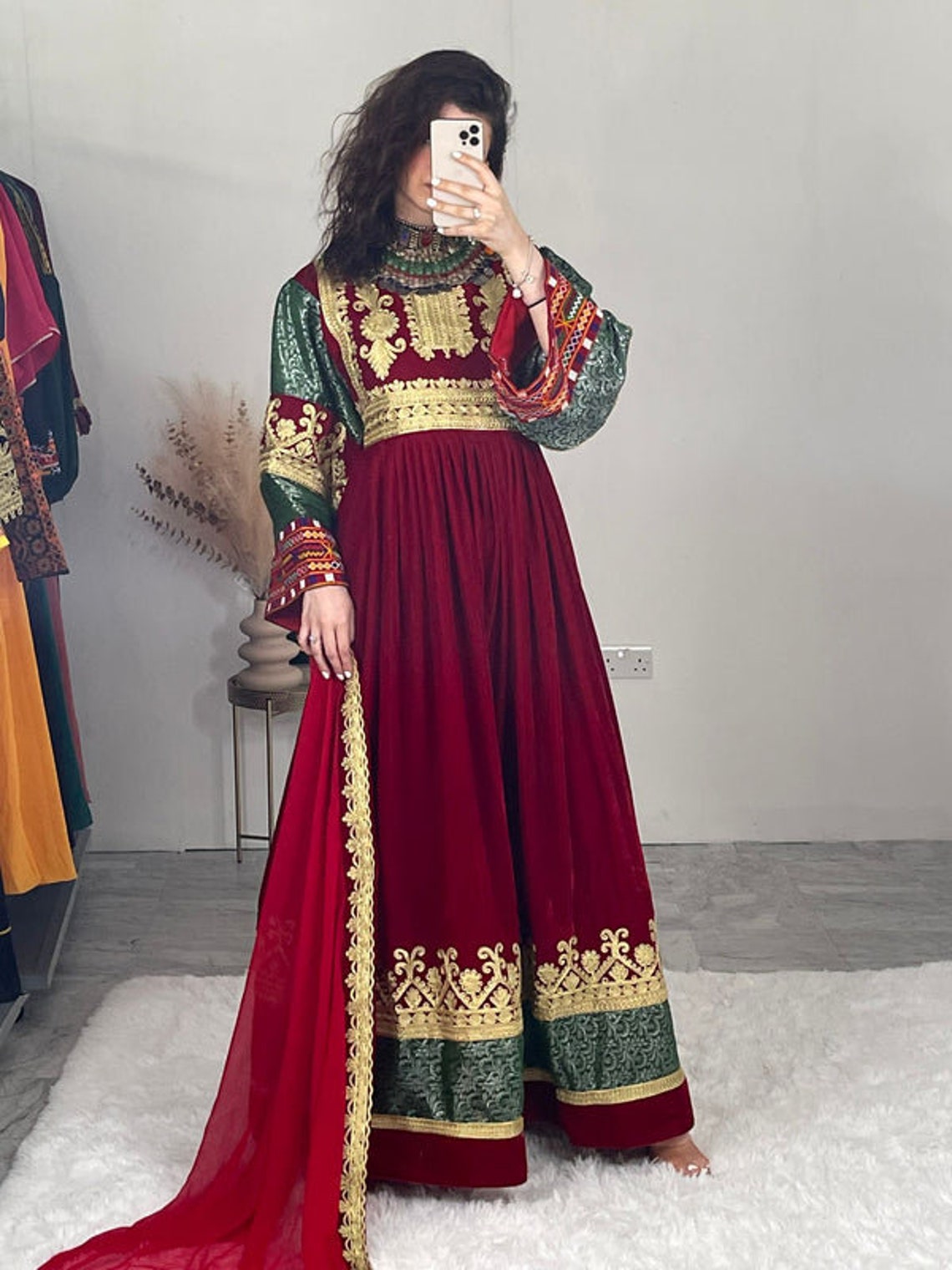 Afghan Traditional Chamra Embroidered Floor Length Banaras and Velvet ...