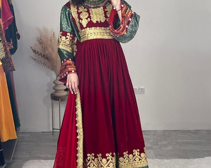 Afghan Traditional Chamra Embroidered Floor Length Banaras and Velvet ...