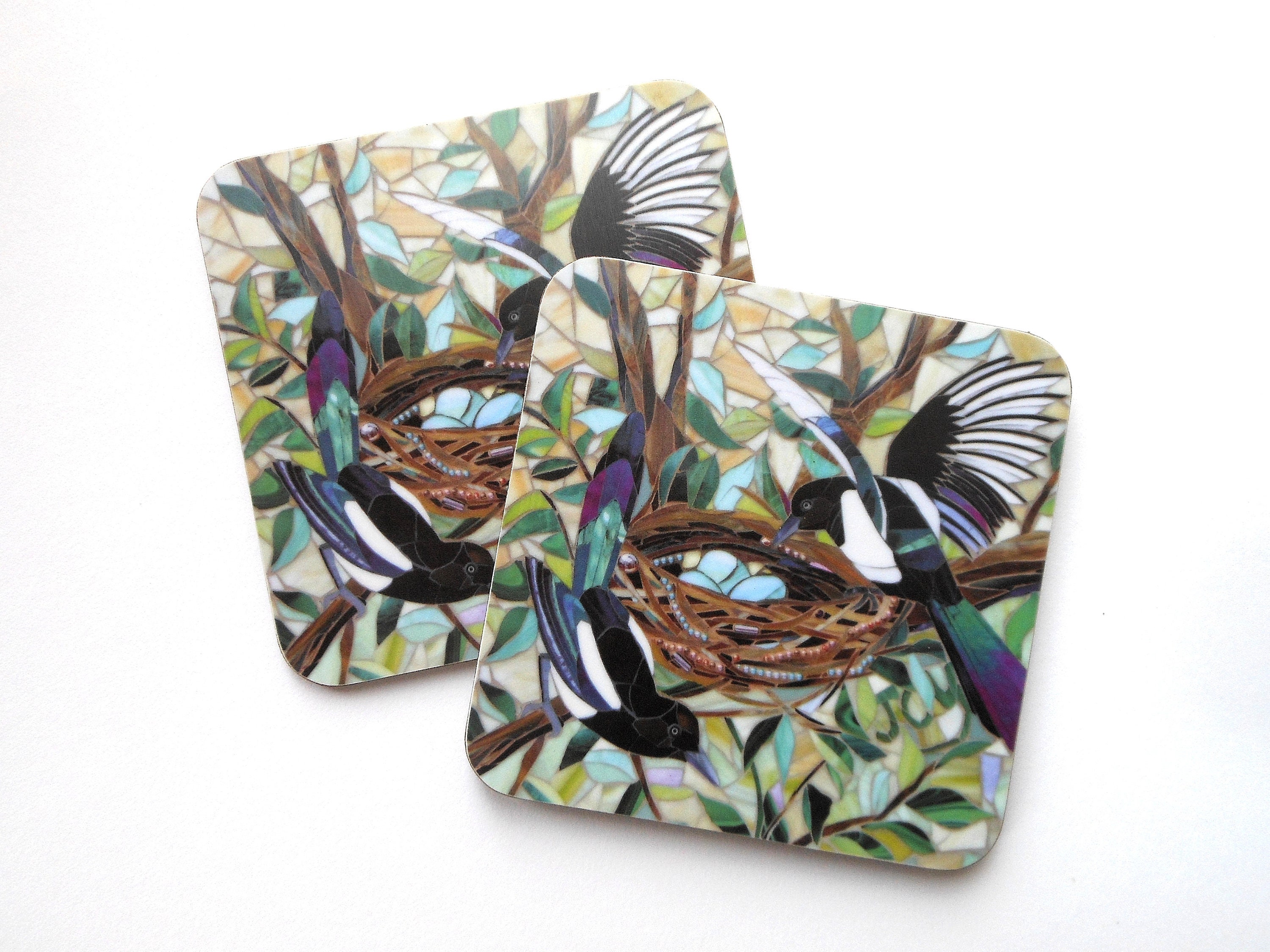 Magpie Coaster - Magpie Art - Two for Joy - Coaster of Magpies - Nature ...