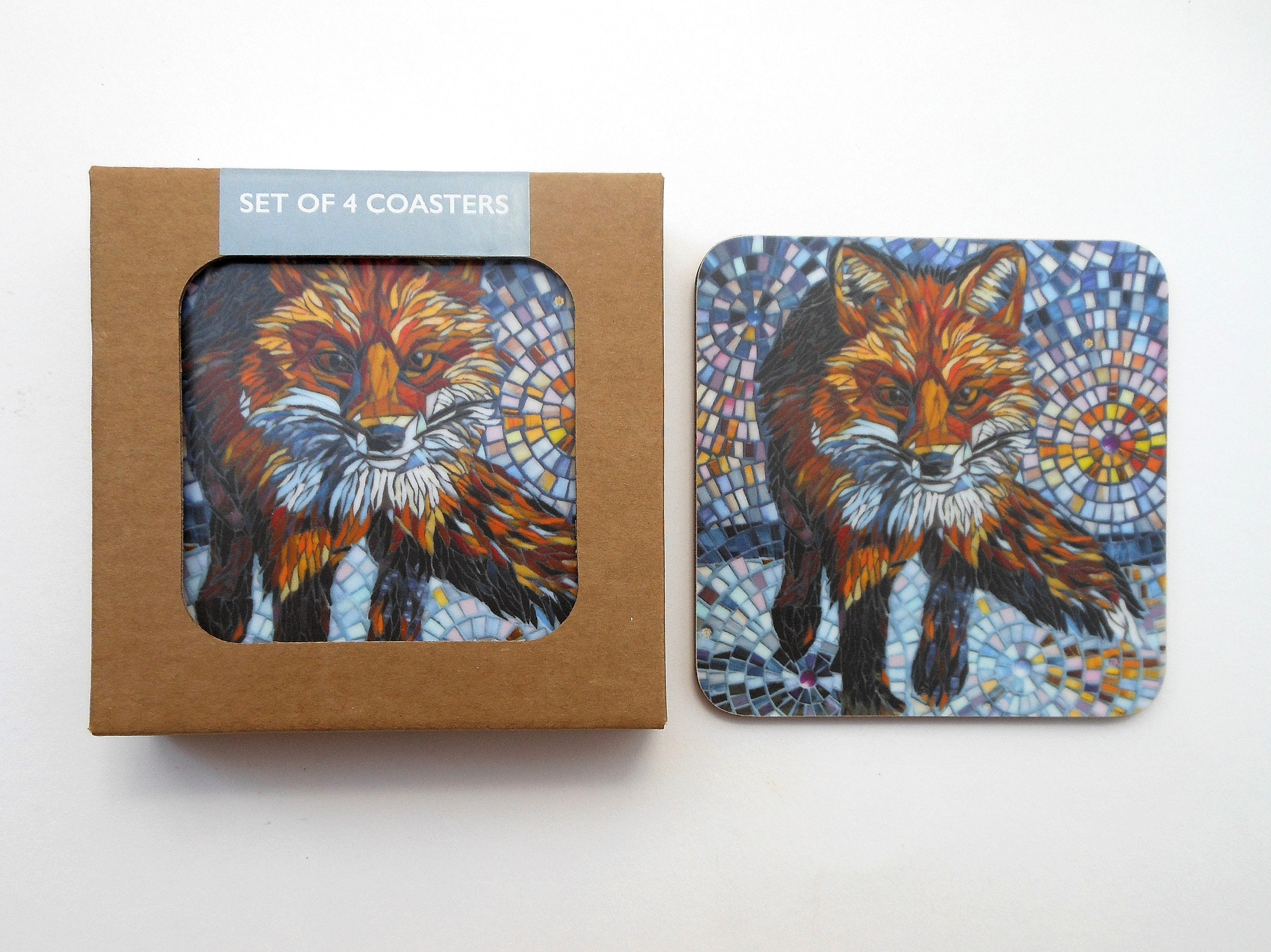 COASTER SET of 4 Homeward Bound Fox Coasters - Mosaic Art - Fox Art ...