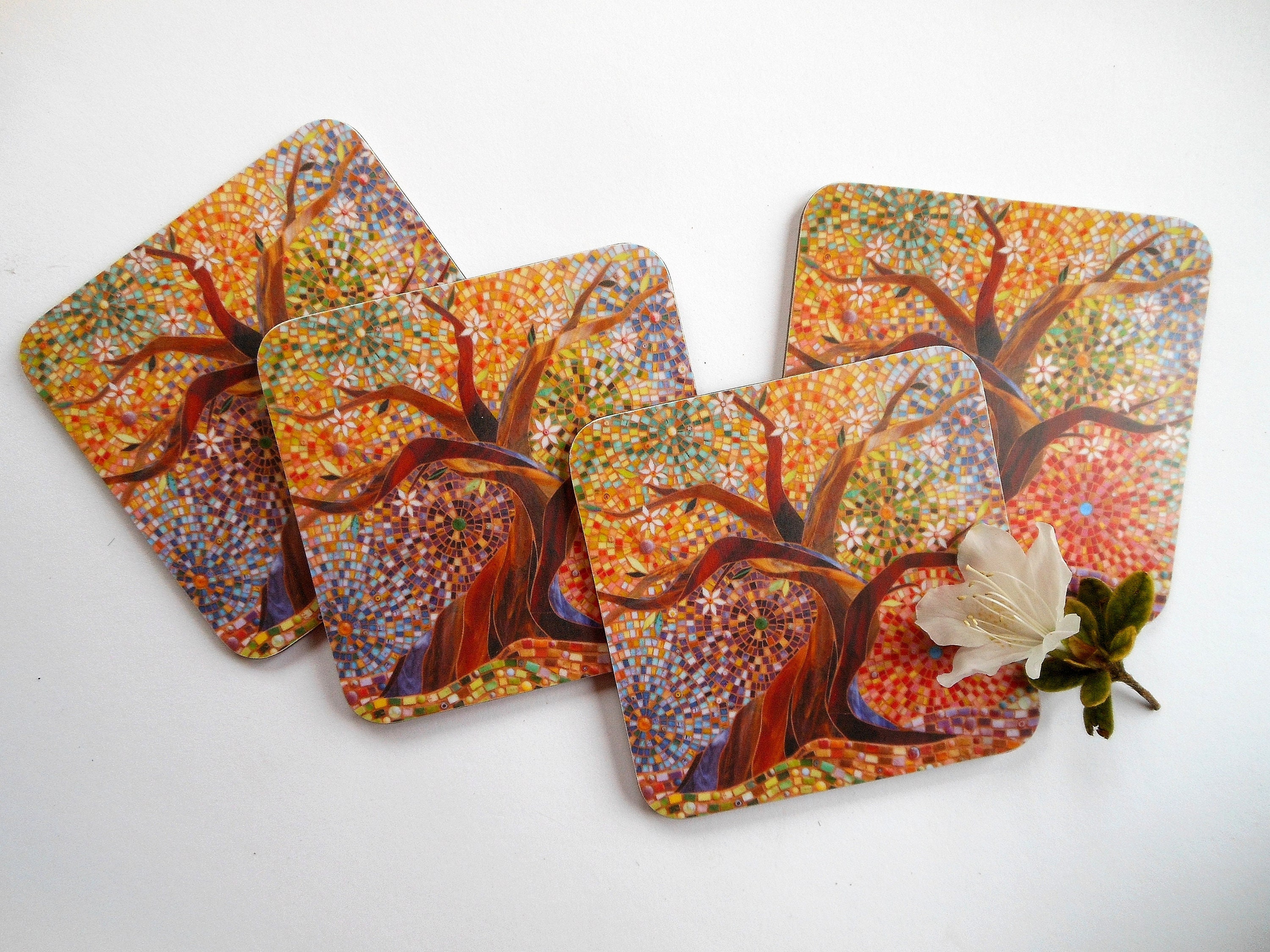 COASTER SET of 4 Multicoloured Tree of Life Coasters Mosaic - Etsy