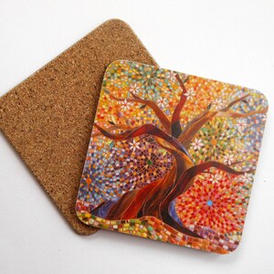 COASTER SET of 4 Multicoloured Tree of Life Coasters - Mosaic Art ...