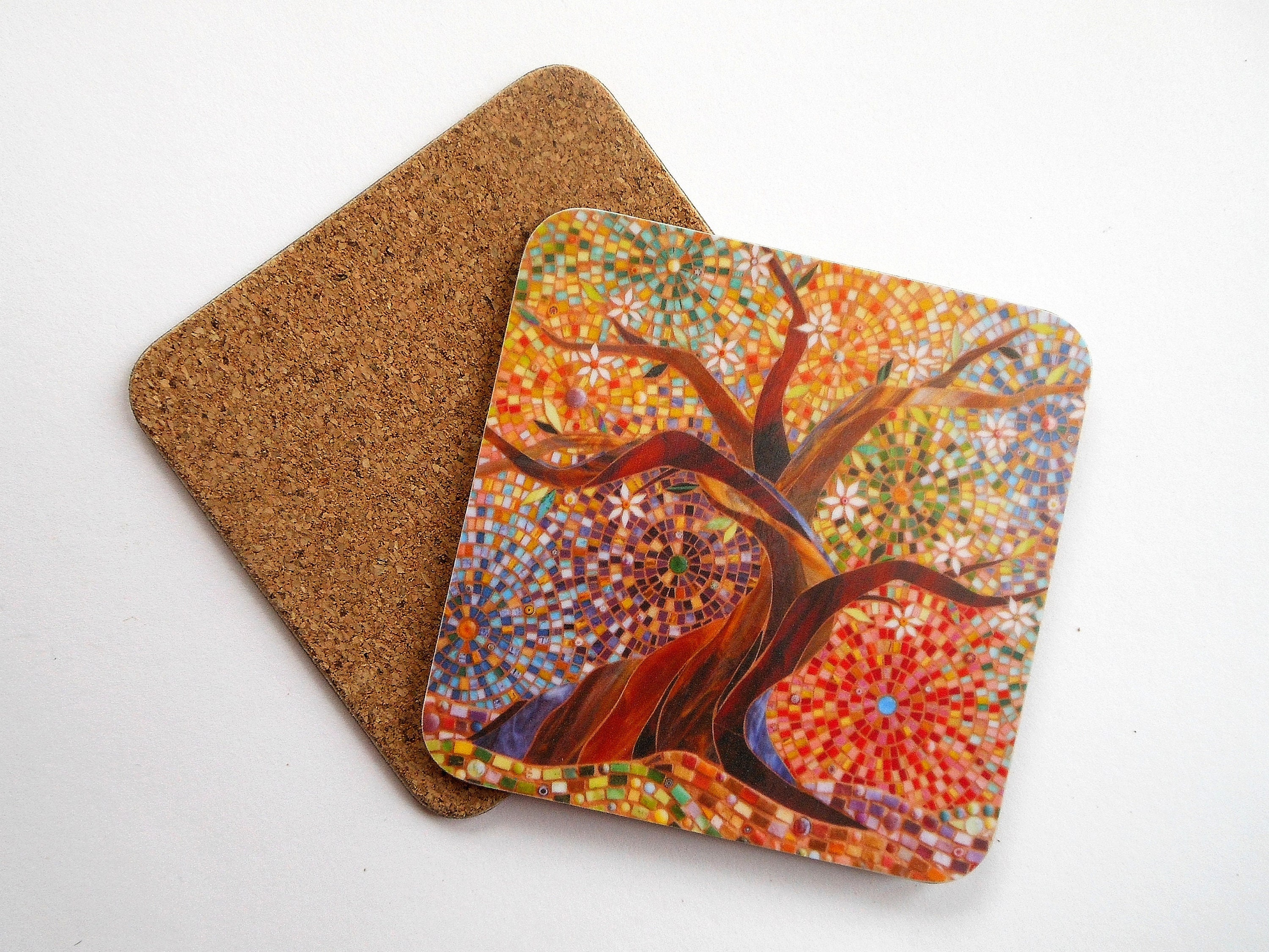 COASTER SET of 4 Multicoloured Tree of Life Coasters Mosaic - Etsy