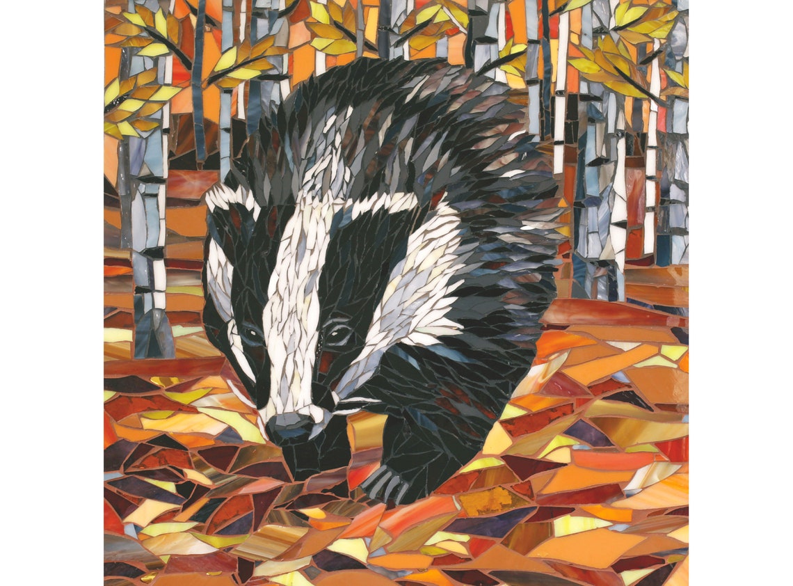 Badger Giclee Print - Mosaic Badger Art Print - Rustling Leaves Print ...
