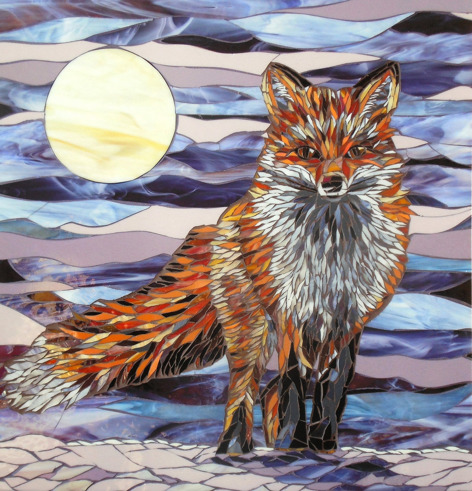 Fox by Moonlight Card Full Moon Fox Card Mosaic Art - Etsy