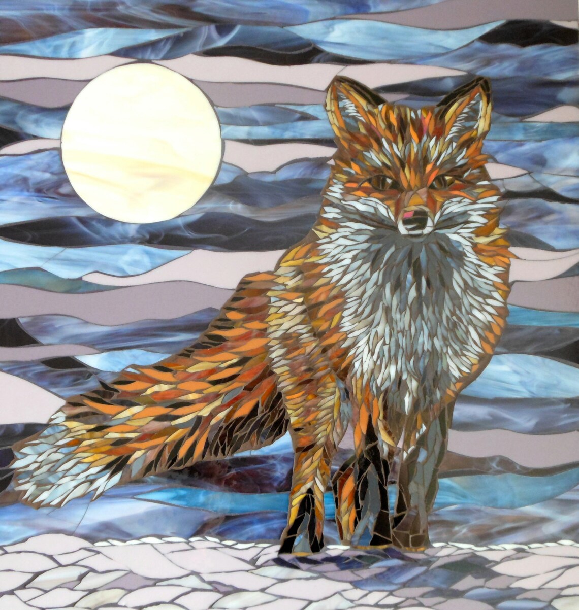 Fox Print Moonlight Fox in the Snow Glass Mosaic Fox - Etsy