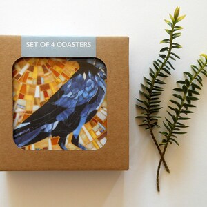 COASTER SET of 4 Crow Coasters - Mosaic Art - Cork Backed Coaster ...