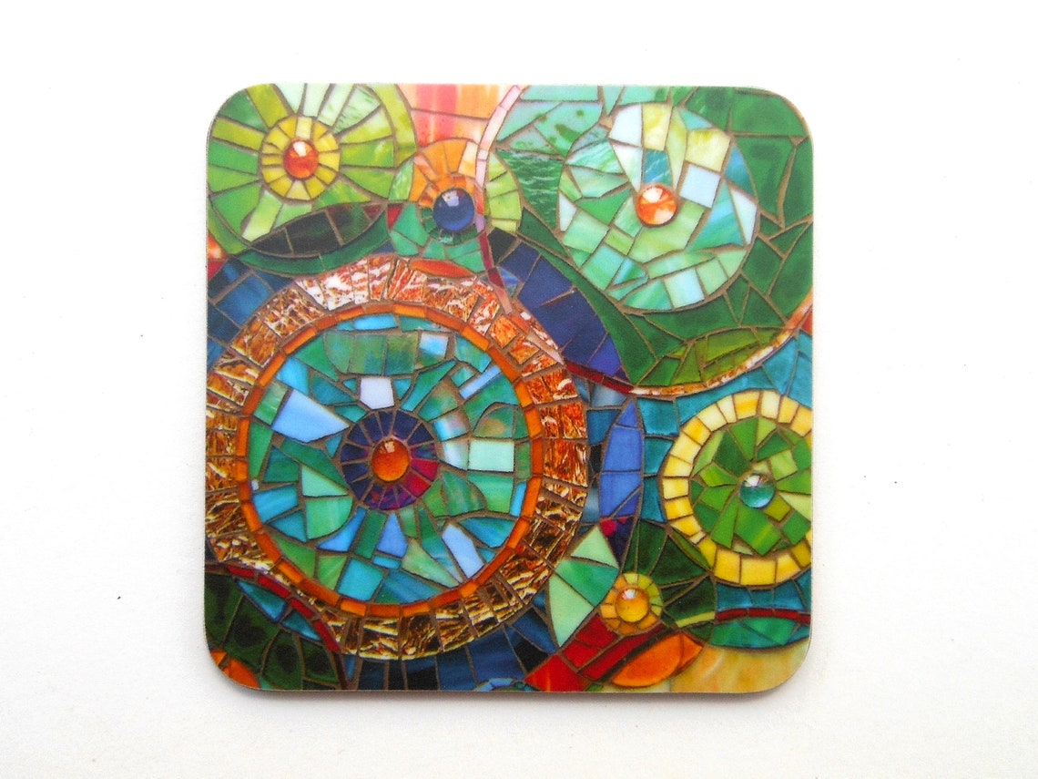 COASTER SET of 4 Abstract Circles Coasters Mosaic Art | Etsy