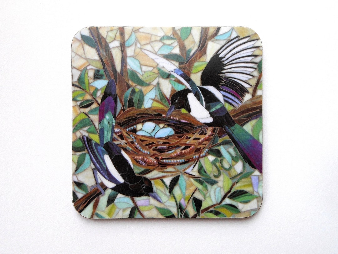 Magpie Coaster - Magpie Art - Two for Joy - Coaster of Magpies - Nature ...