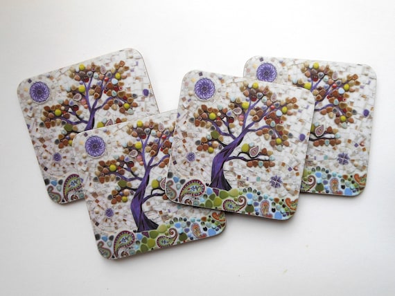 COASTER SET of 4 Bonsai Tree Coasters Mosaic Art Bonsai | Etsy
