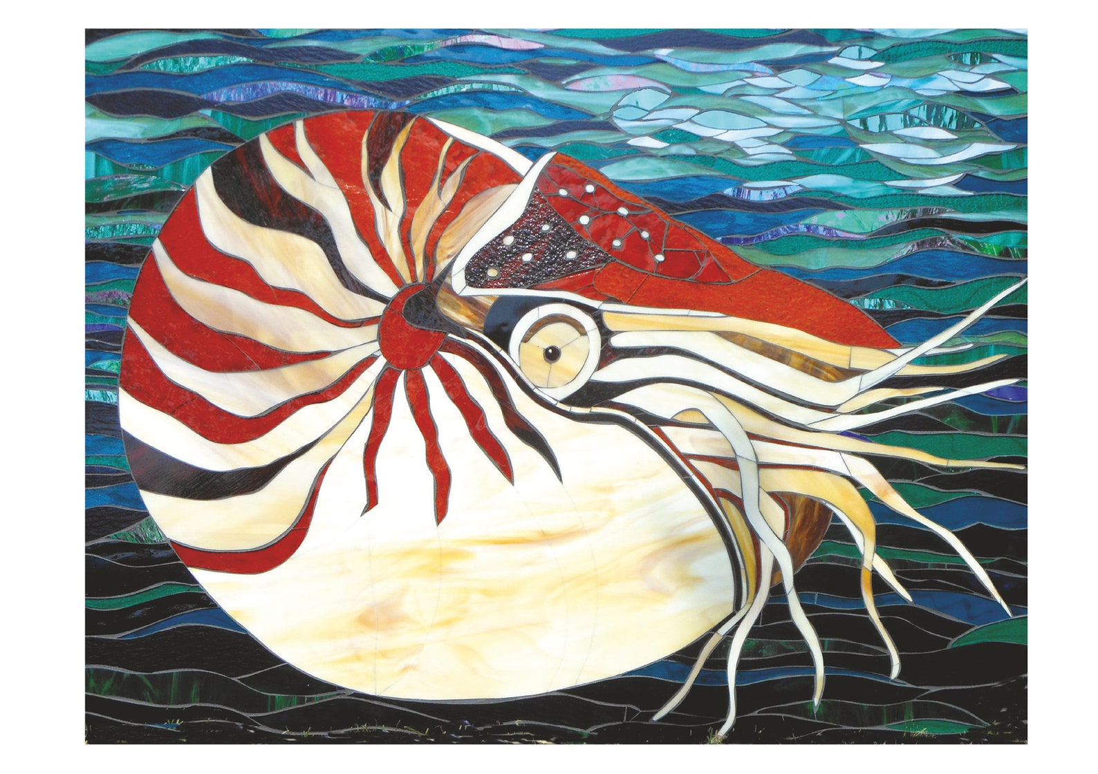 Nautilus Card Sea Shell Card Mosaic Art Nautilus Shell - Etsy