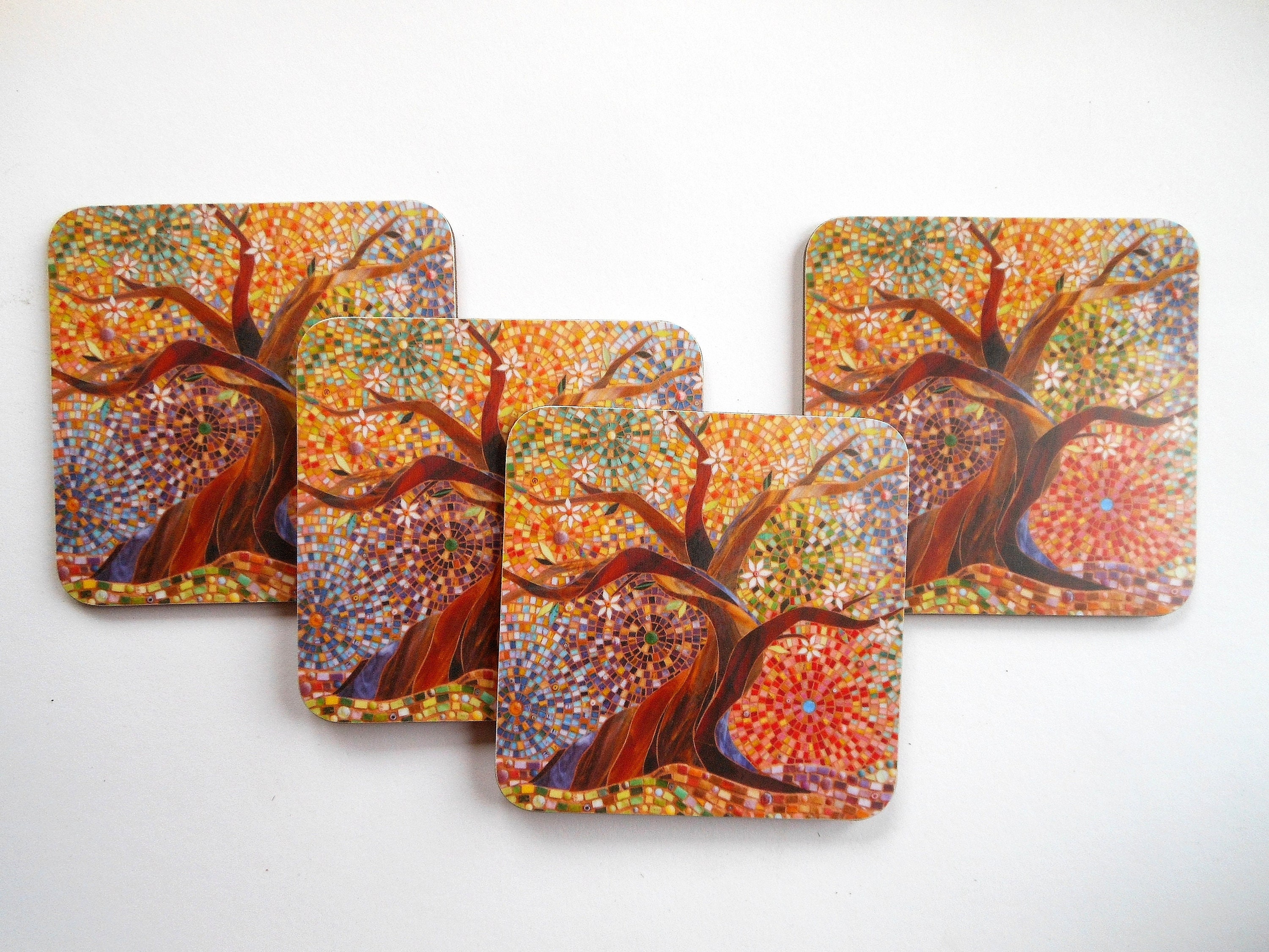 COASTER SET of 4 Multicoloured Tree of Life Coasters Mosaic - Etsy