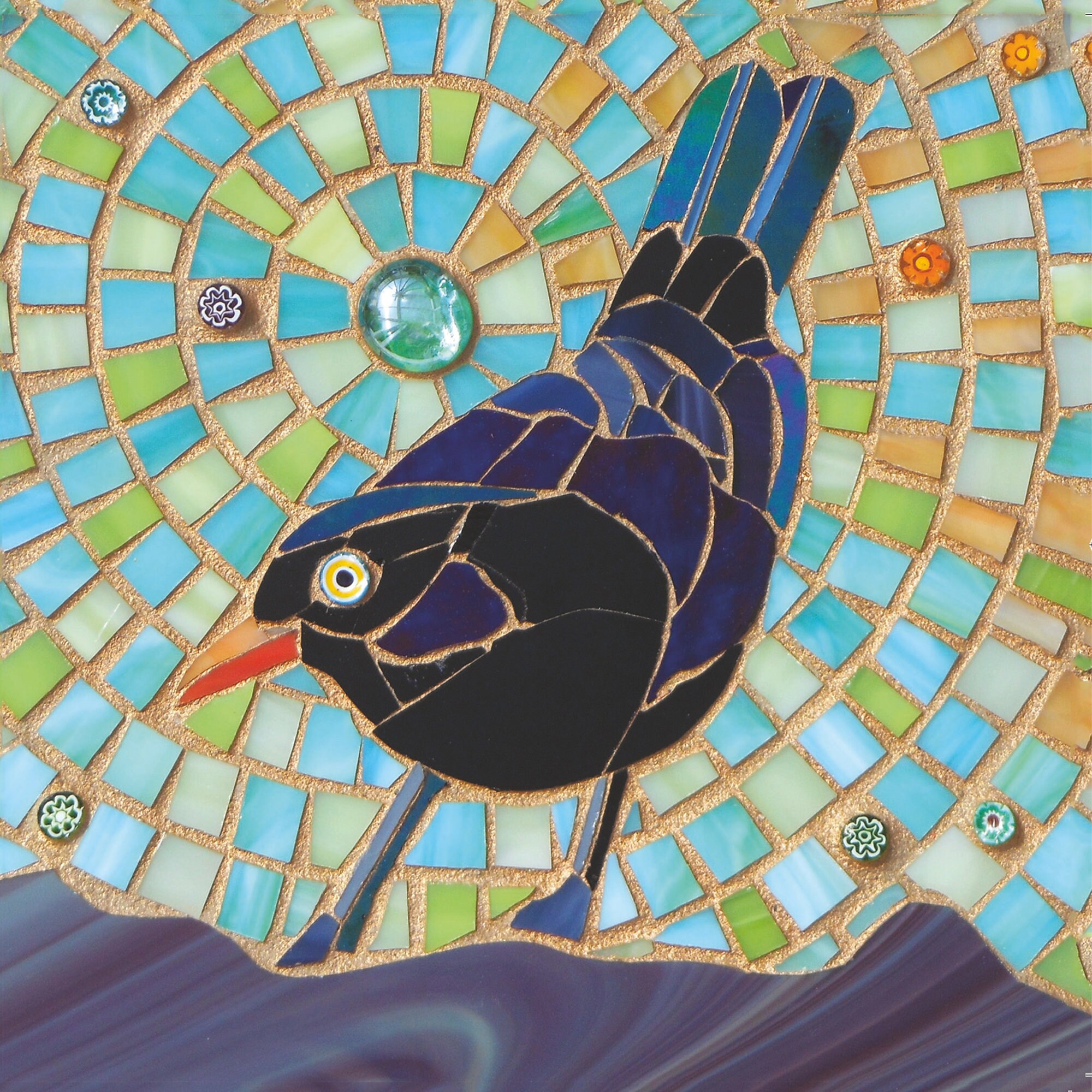 Blackbird on Blue Mini Print - Blackbird Print From Original Stained ...