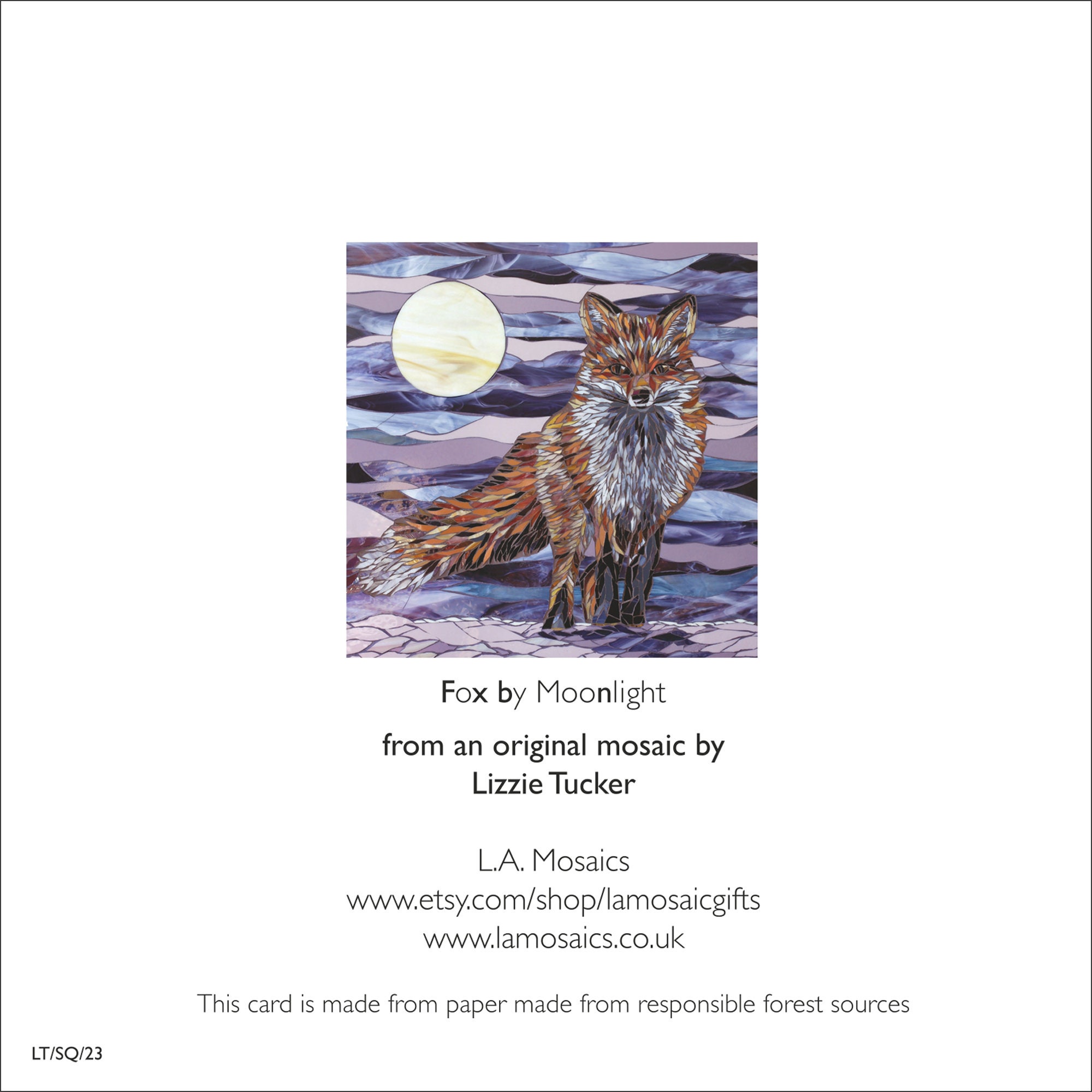 Fox by Moonlight Card Full Moon Fox Card Mosaic Art - Etsy
