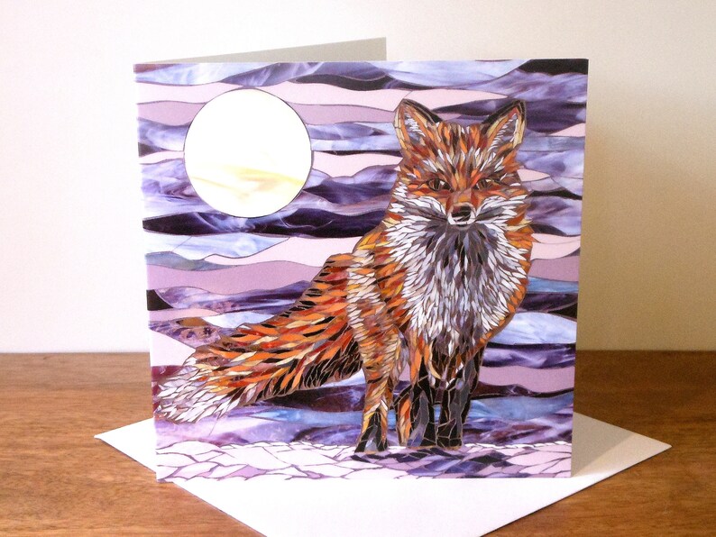 Fox by Moonlight Card Full Moon Fox Card Mosaic Art - Etsy
