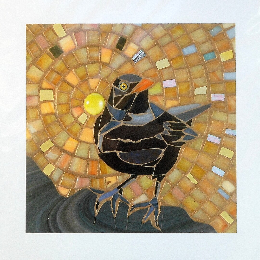 Blackbird on Yellow Mini Print - Blackbird Print From Original Stained ...