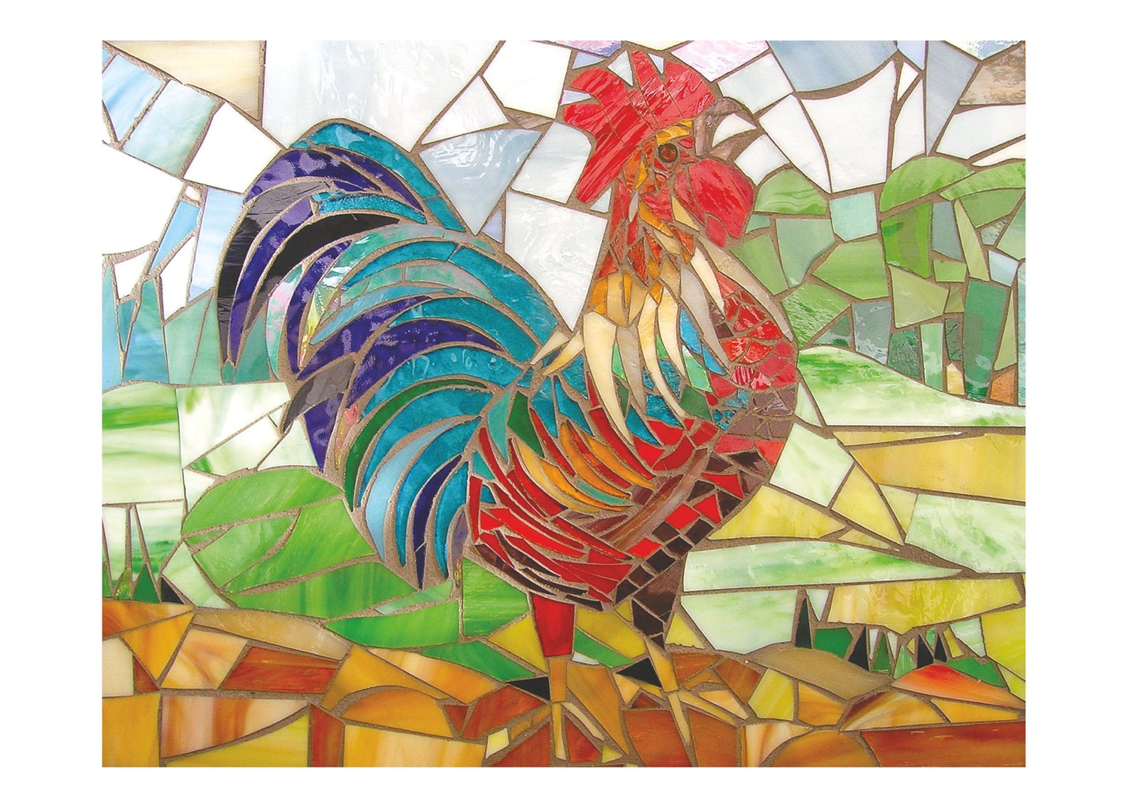 Cockerel Card Eco-friendly Card Rooster Card Mosaic Art - Etsy
