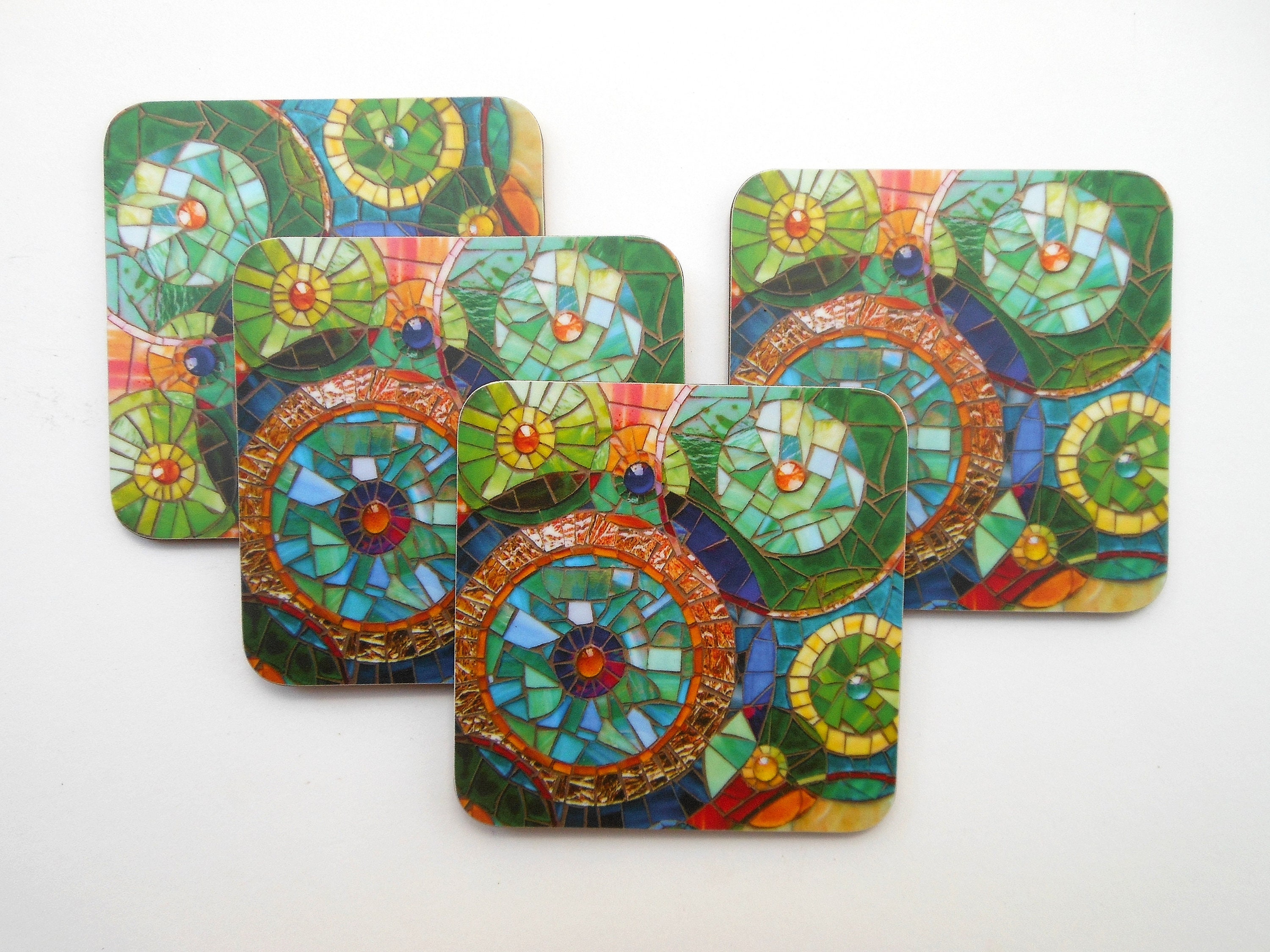 COASTER SET of 4 Abstract Circles Coasters - Mosaic Art - Abstract Art ...