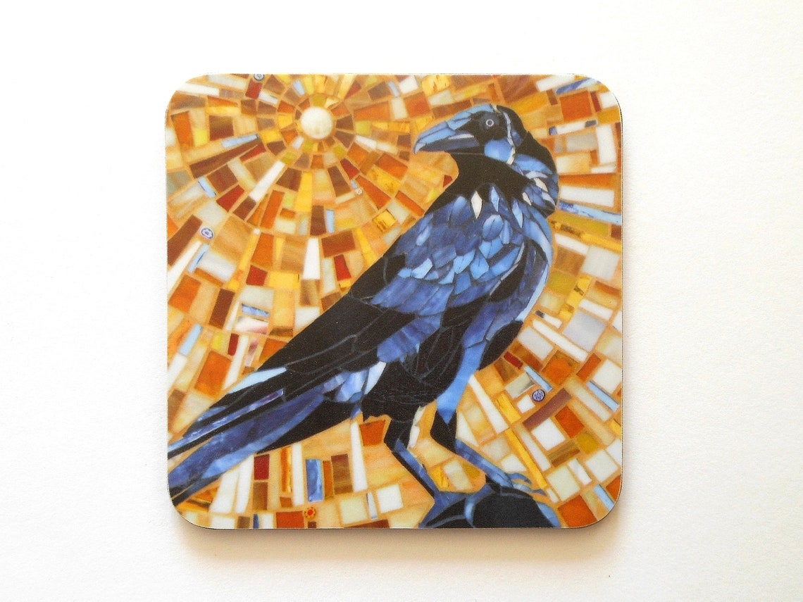 COASTER SET of 4 Crow Coasters Mosaic Art Cork Backed - Etsy