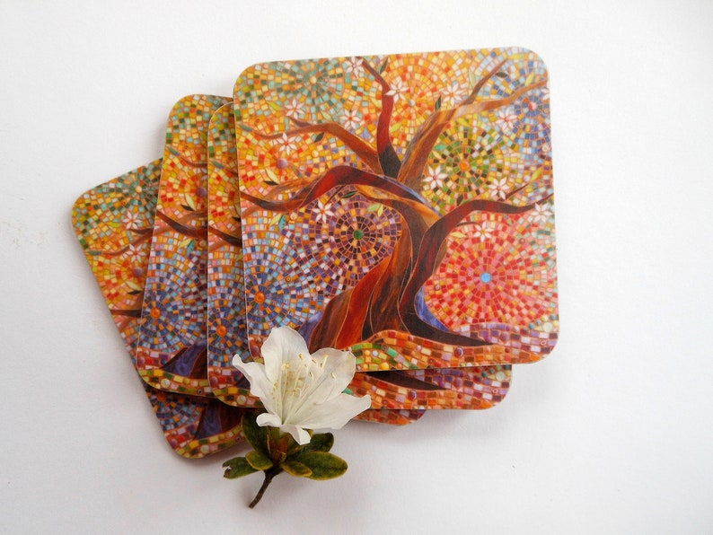COASTER SET of 4 Multicoloured Tree of Life Coasters Mosaic - Etsy