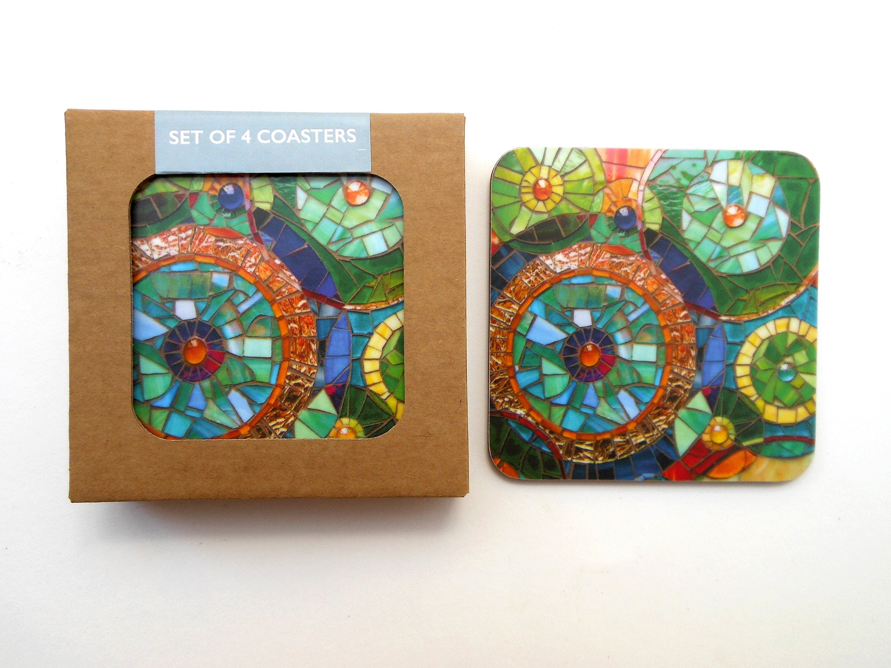 COASTER SET of 4 Abstract Circles Coasters - Mosaic Art - Abstract Art ...