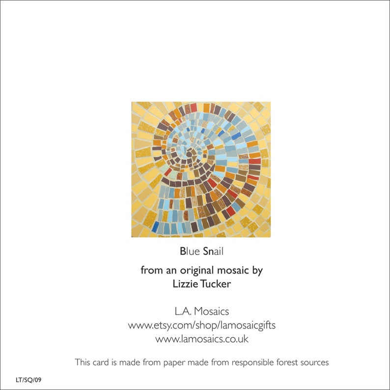 Blue Snail Card - Mosaic Art - Fossil Shell Card - Snail Shell Card ...