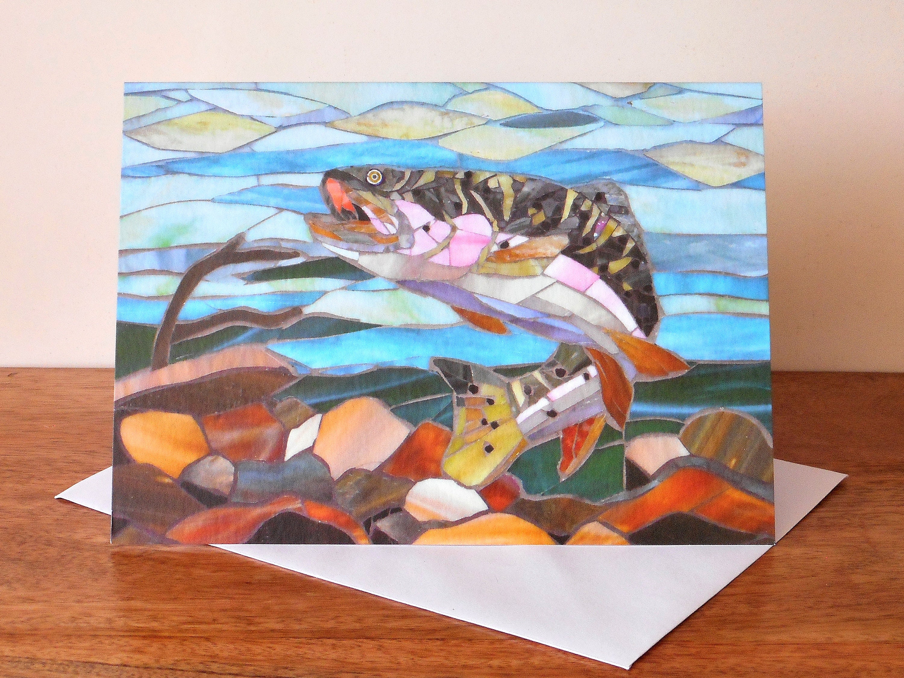 Rainbow Trout II Card - Rainbow Trout Notecard - Eco Friendly Mosaic ...