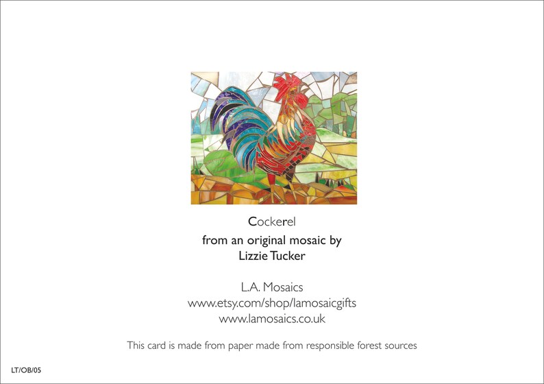 Cockerel Card Eco-friendly Card Rooster Card Mosaic Art - Etsy