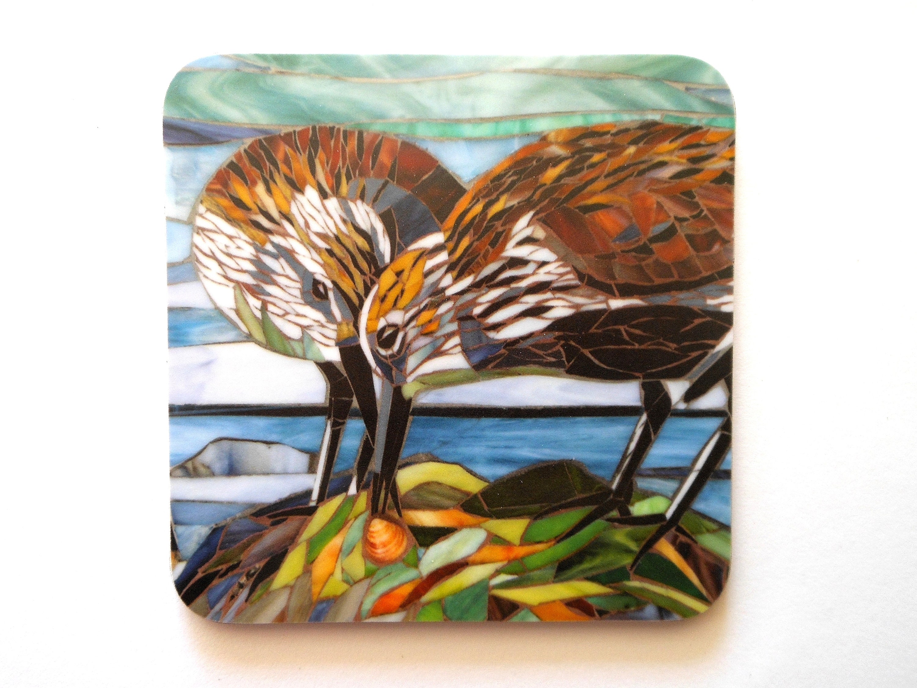 COASTER SET of 4 Dunlin Coasters - Mosaic Art - Cork Backed Coaster ...