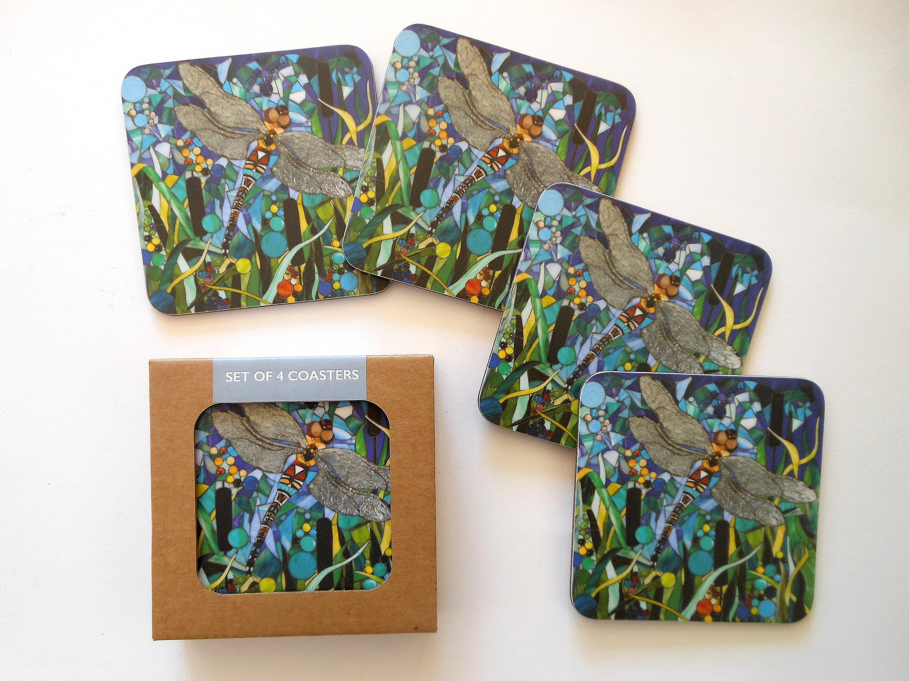 COASTER SET of 4 Hawker Dragonfly Coasters Mosaic Art Cork - Etsy Australia