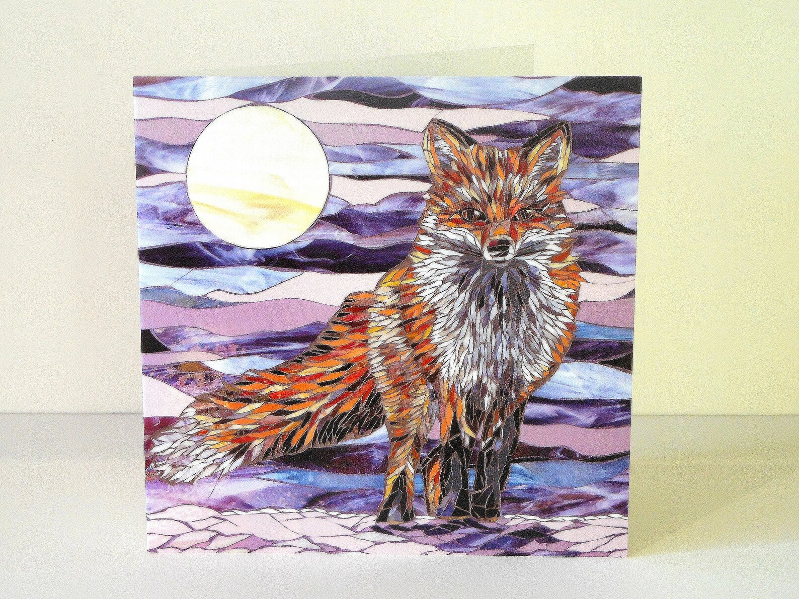 Fox by Moonlight Card Full Moon Fox Card Mosaic Art - Etsy