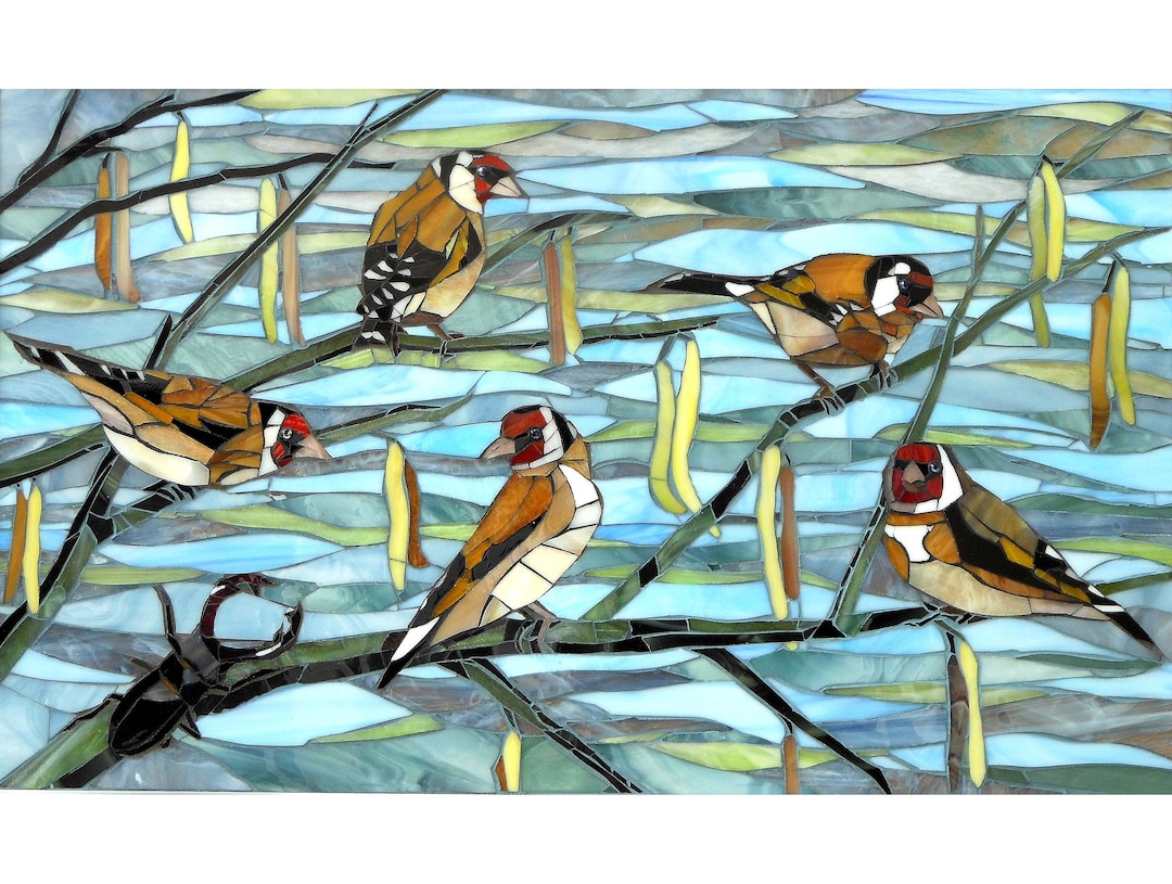 Charm of Goldfinches Print - Goldfinch Print From Original Mosaic Art ...
