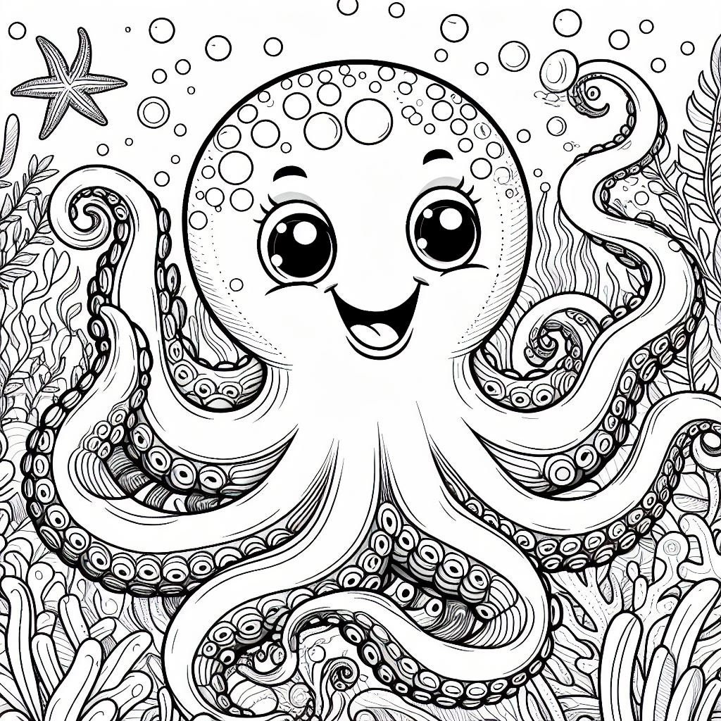 Octopus Colouring Page - Etsy