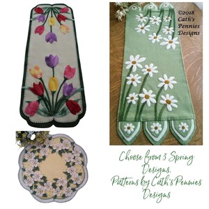 PATTERNS, You Choose From 3 Spring Designs, PAPER Patterns, Candle Mat, Table Runners, Wool Felt ...