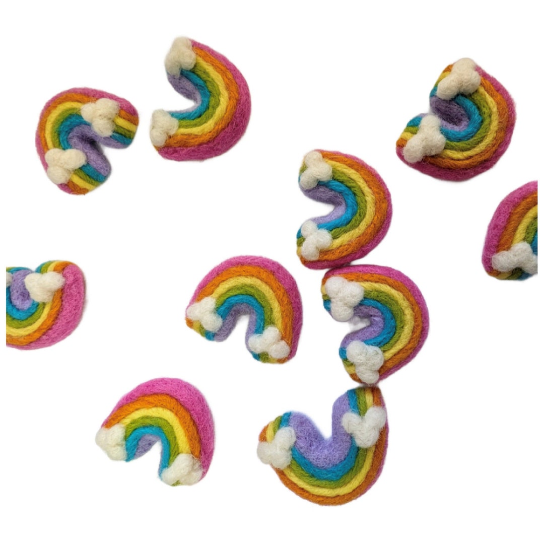 Felted Mini PASTEL RAINBOW Shapes, PAIR of 5CM Felt Rainbows, Felted ...