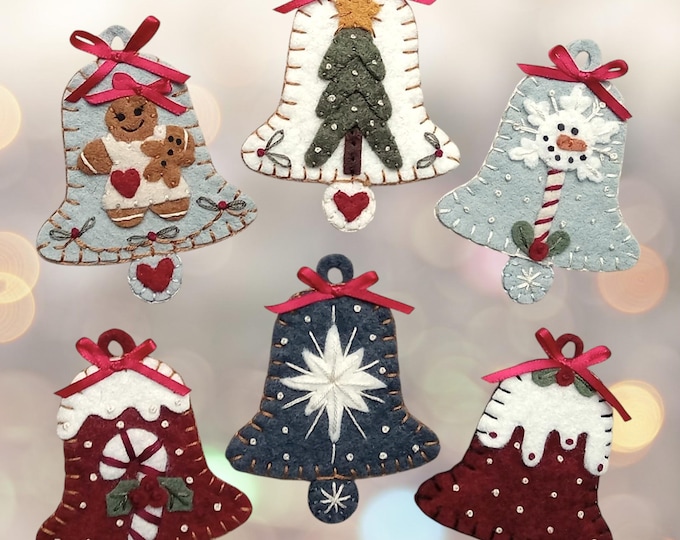 CHRISTMAS BELLS Wool Felt Ornament Kit, Ornament Kit Christmas, Felt ...