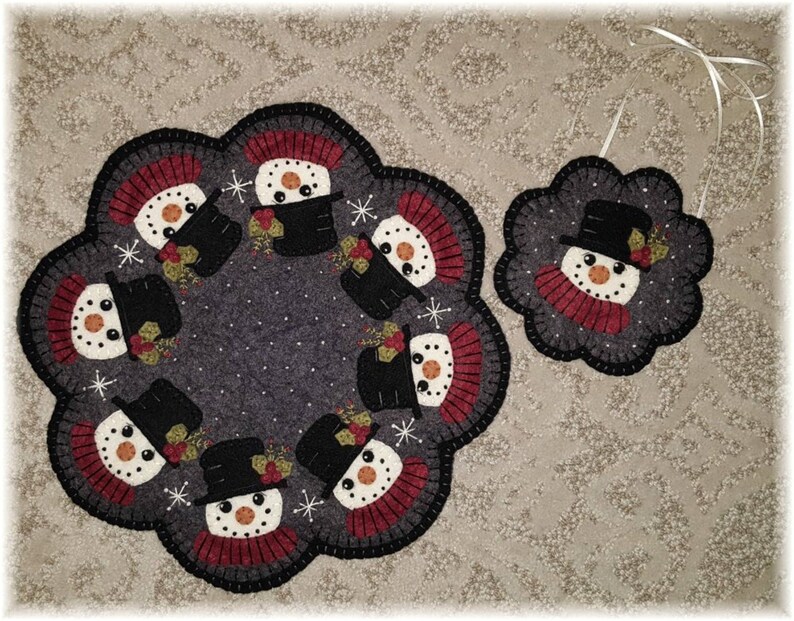 IN THE MEADOW Snowman Wool Felt Applique Kit Penny Rug Kit - Etsy