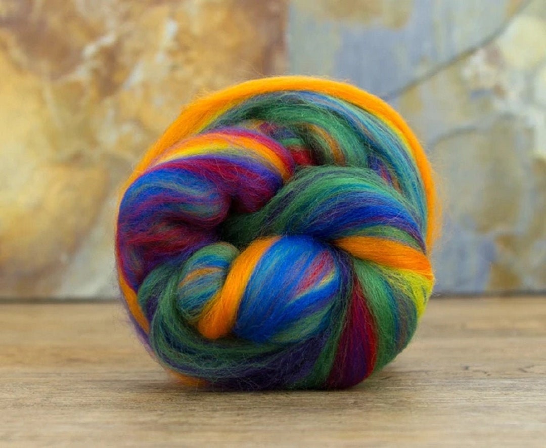 COLORFUL RAINBOW Wool Roving, Wool Art Blend Roving, Felting, Spinning ...