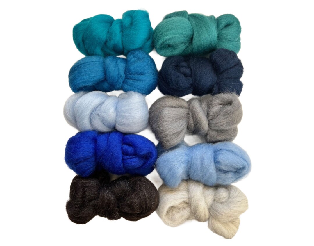 THE BLUES Assorted Colors, Wool Roving, 5 Ozs., 100% Wool Roving ...