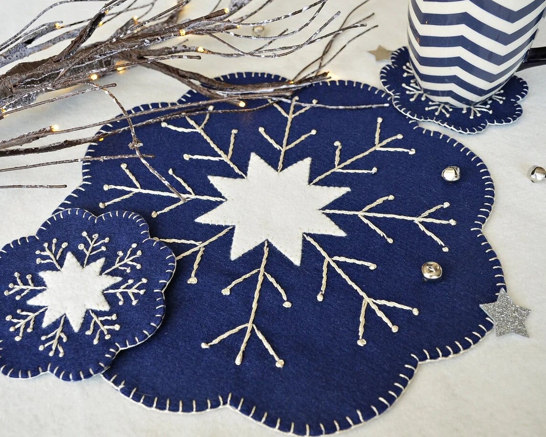 FINISHED WINTER SNOWFLAKE Candle Mat, Hand Crafted Wool Felt Candle Mat ...