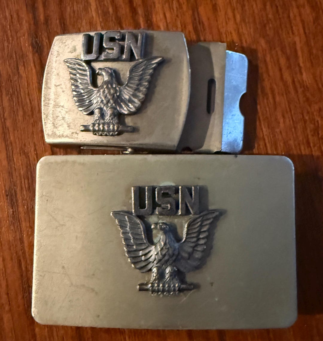 2 Vintage US Navy Belt Buckles 3" by 2" and 2" by 1.5" Reuse Diy Cool ...