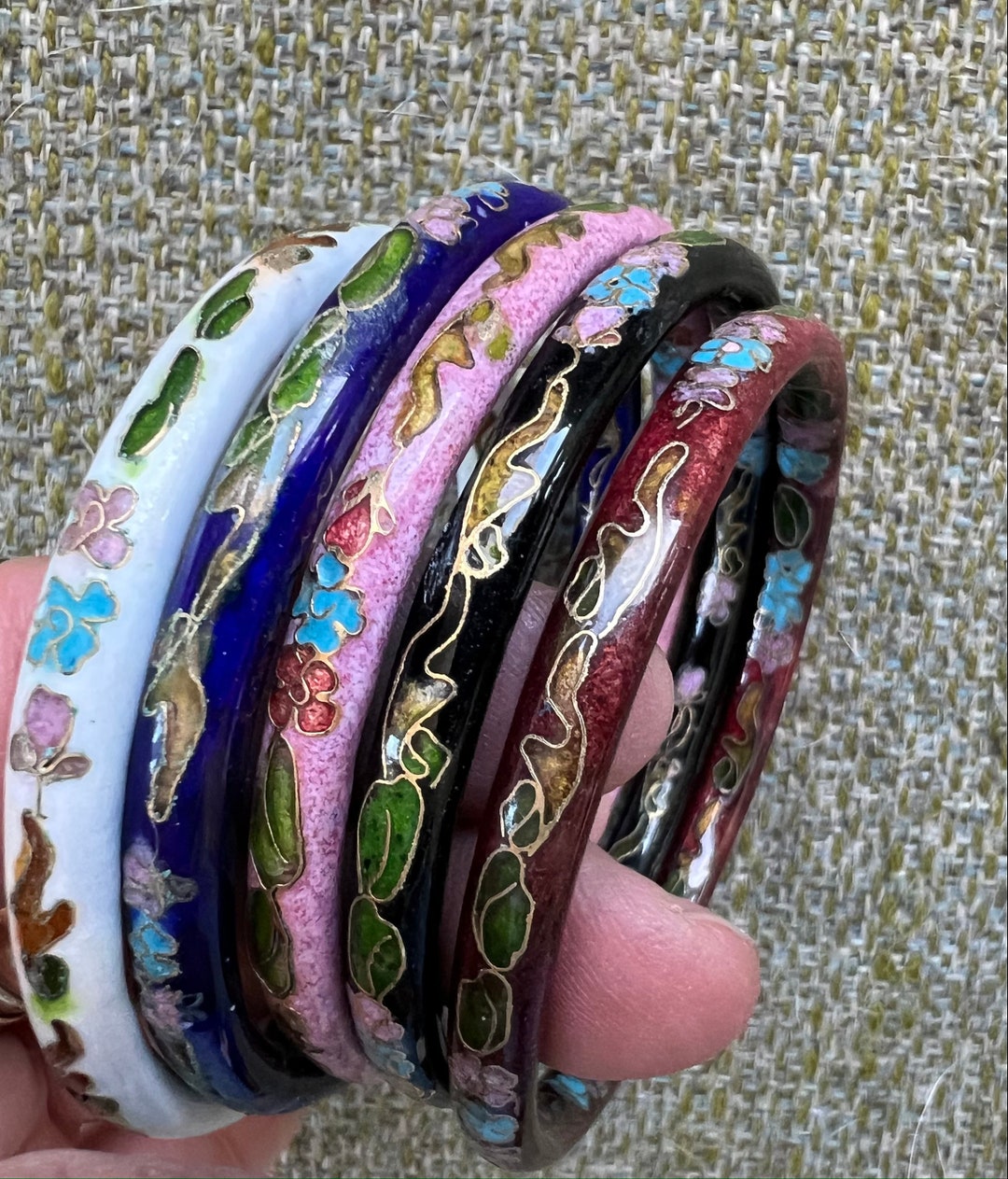 5 Vintage Enamel Bracelets Start a Stack 2 and a Half Inch Opening Nice ...