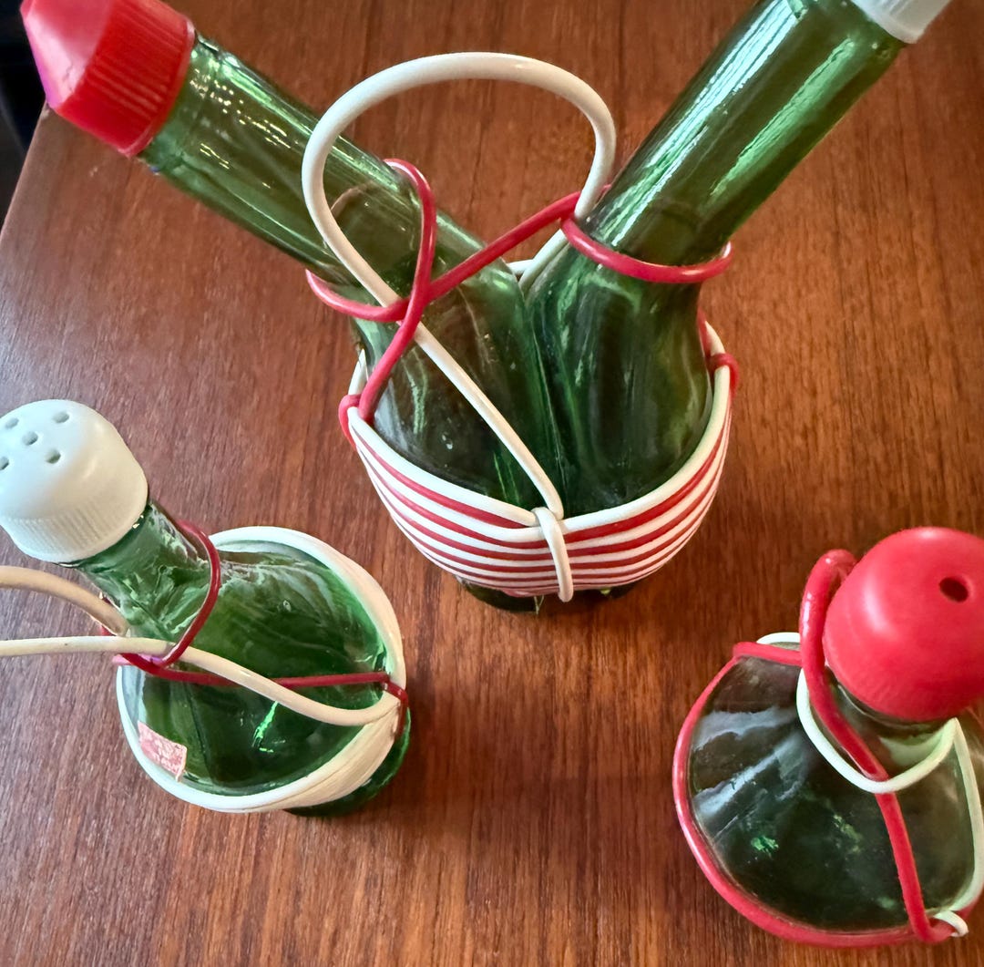Vintage Lobeco Italy Oil Vinegar Cruet Set Plus Salt and Pepper so Cool ...