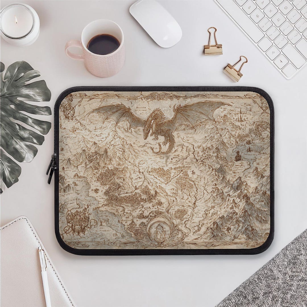Fantasy Map With Dragon Laptop Sleeve | Medieval Map Artwork - Etsy