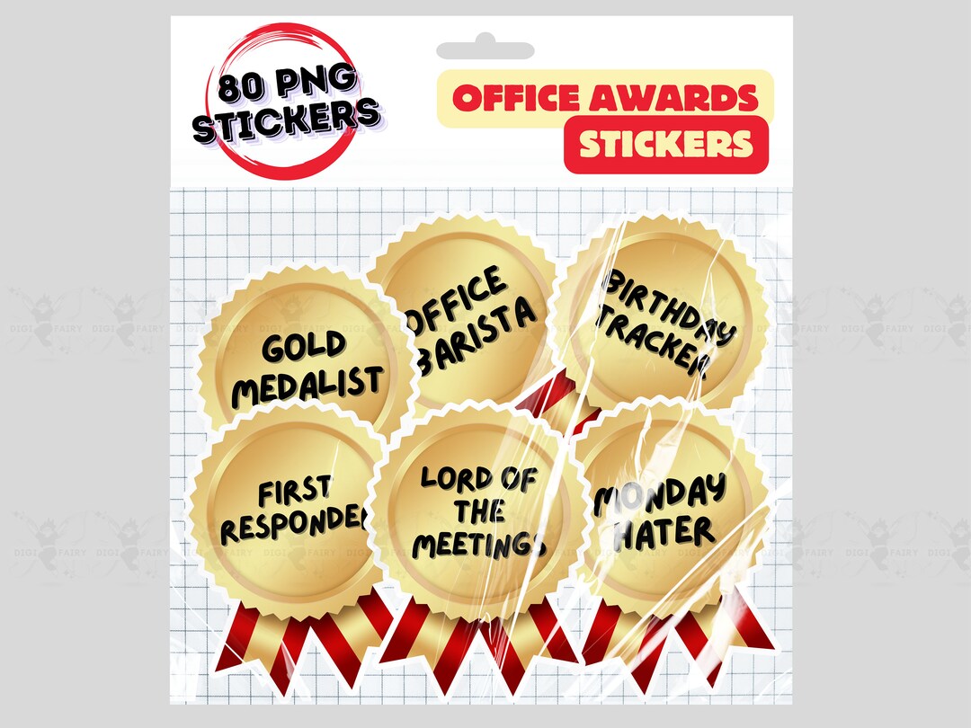 80 Funny Office Awards PNG Bundle Stickers, Gold Ribbon Award Sticker ...