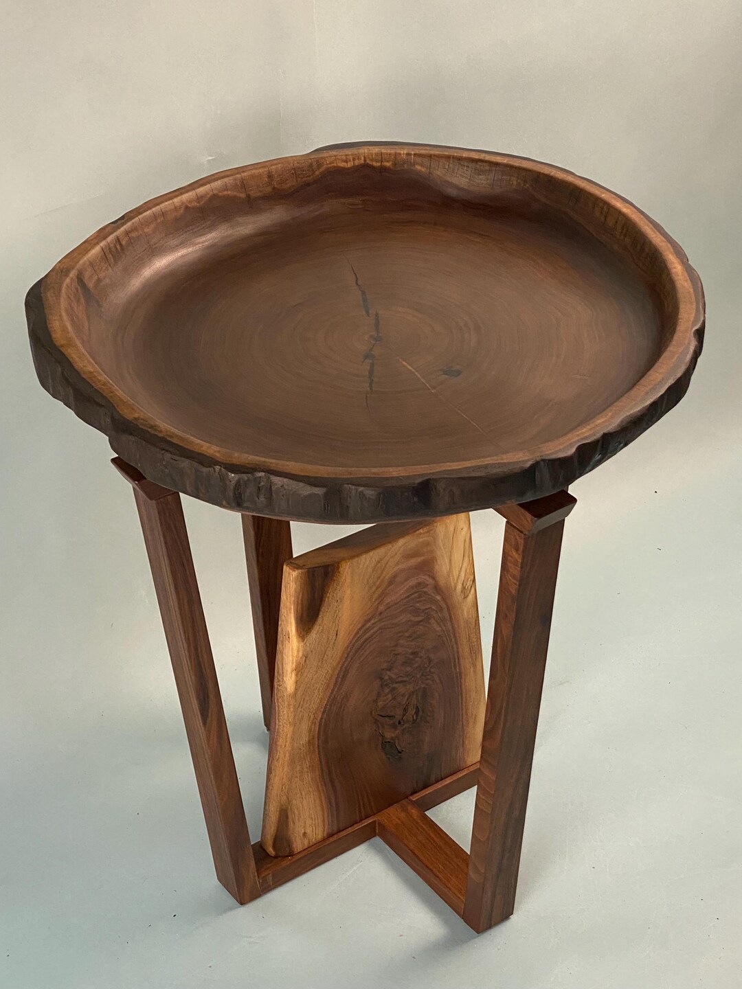 Artisan Hand Carved walnut Queen Side Table. With Bark. the Top is Removable and Can Be Used ...