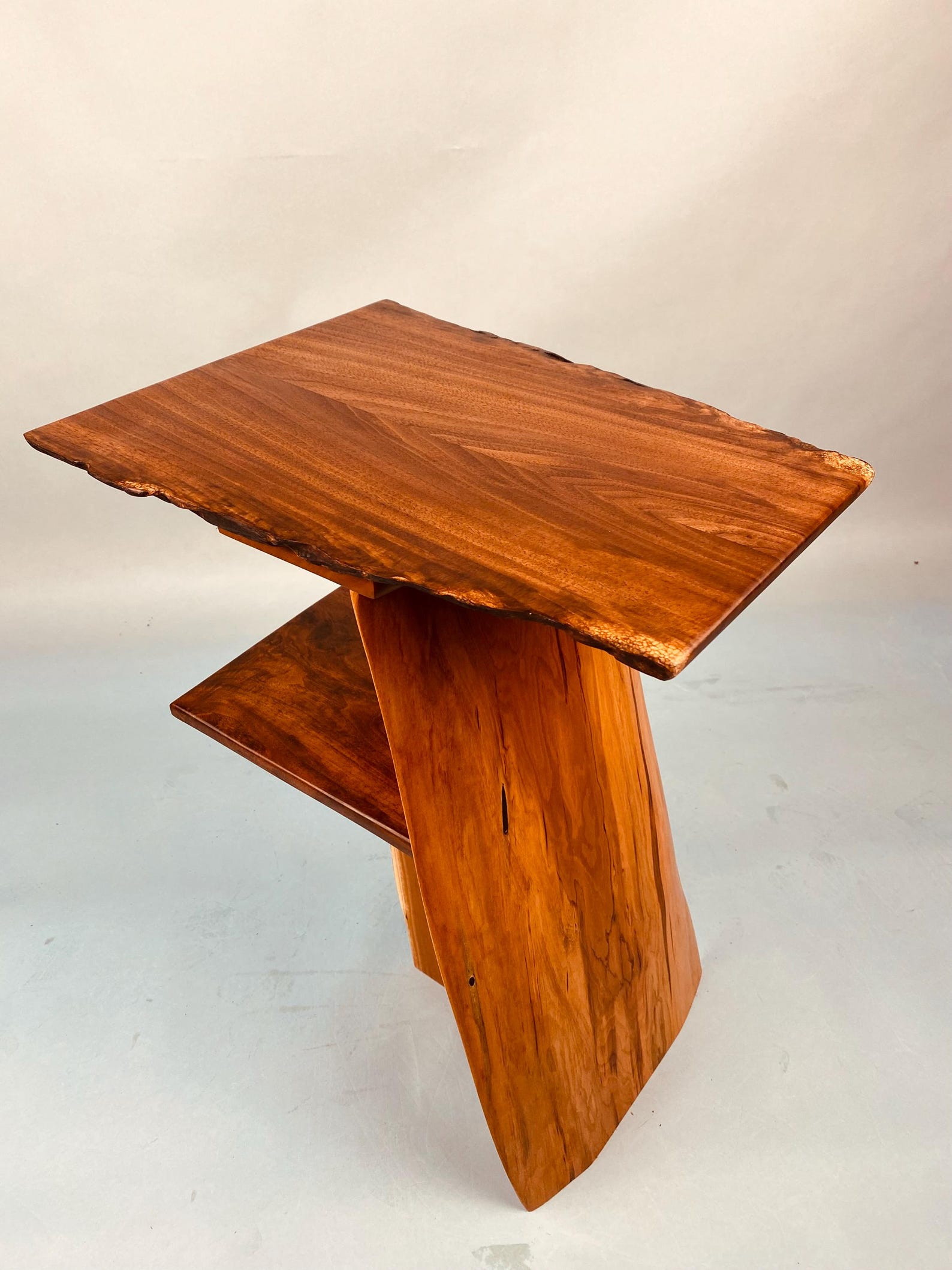 Walnut/cherry Side Table. A Small Shelf for Your Phone or Book. A Small Footprint, Ideal for a ...