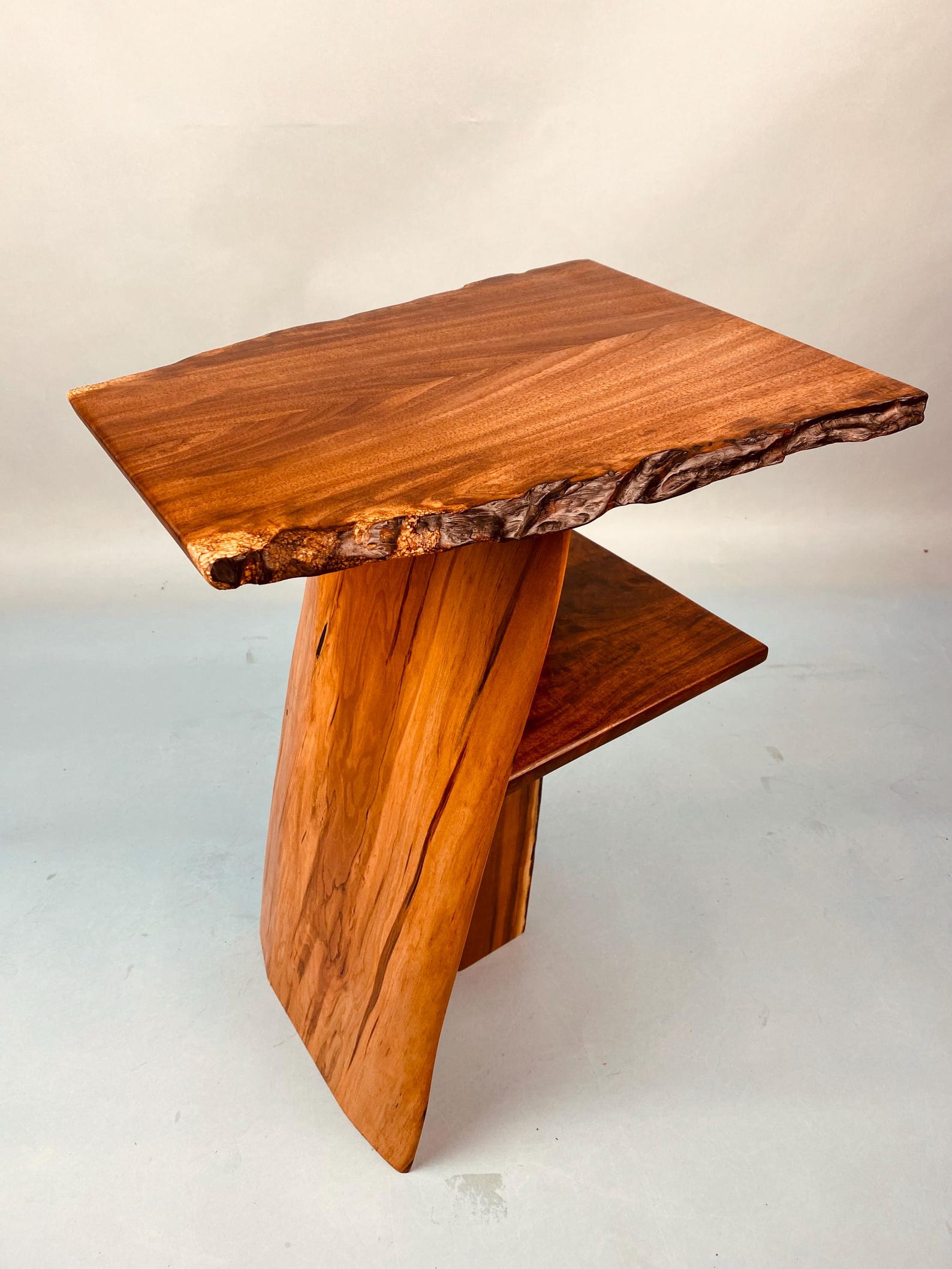 Walnut/cherry Side Table. A Small Shelf for Your Phone or Book. A Small Footprint, Ideal for a ...